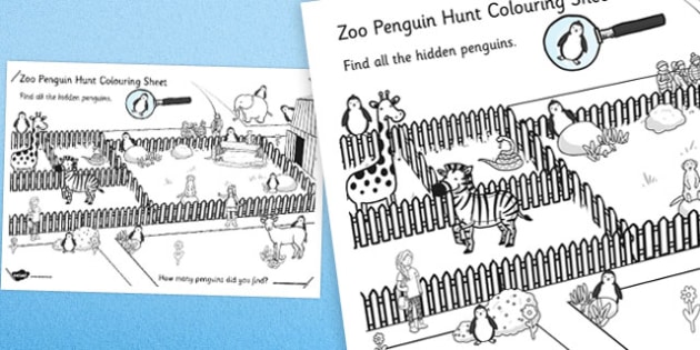 Zoo Penguin Hunt Large Colouring Sheet