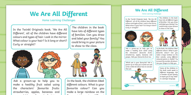 We Are All Different Home Learning Challenges Reception FS2