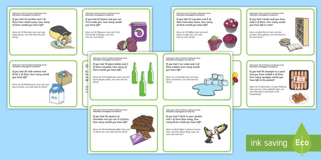 KS1 Subtraction Word Problem Challenge Cards English/German - KS1 ...
