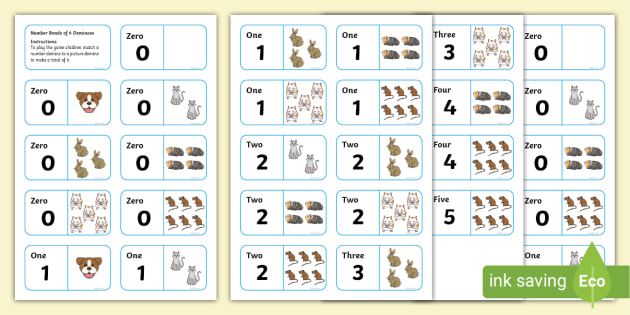 Number Bonds to 6 Dominoes (teacher made)