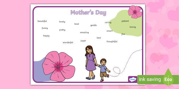 Words to Describe Mum - Mother's Day Adjectives Word Mat