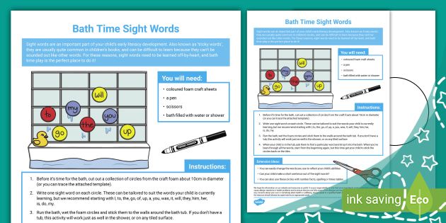 Bath Time Sight Words - Parents - Fun Stuff