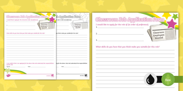 Classroom Jobs Application Form (teacher made)