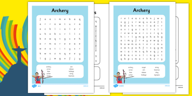 Black and White The Olympics Archery Word Search