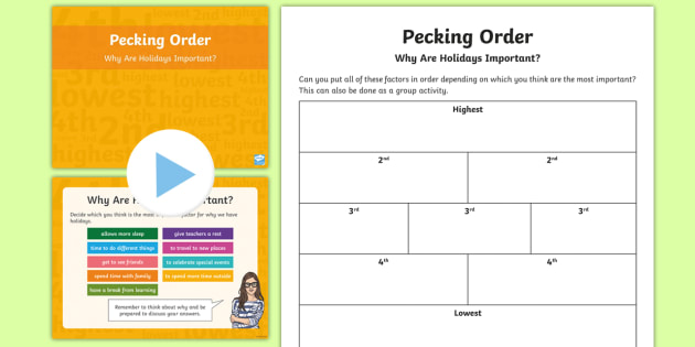 Pecking Order Why Are Holidays Important? PowerPoint Pack