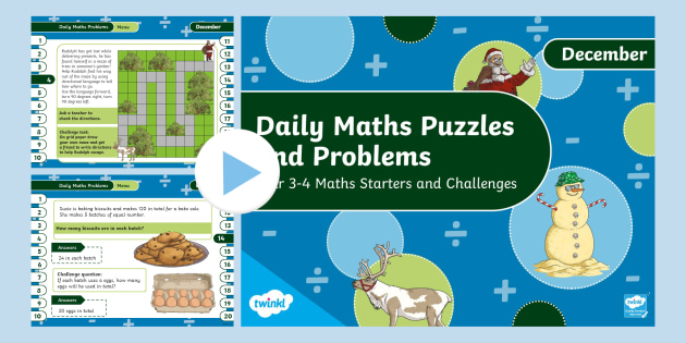 December Year 3/4 Maths Puzzle and Problem Starters