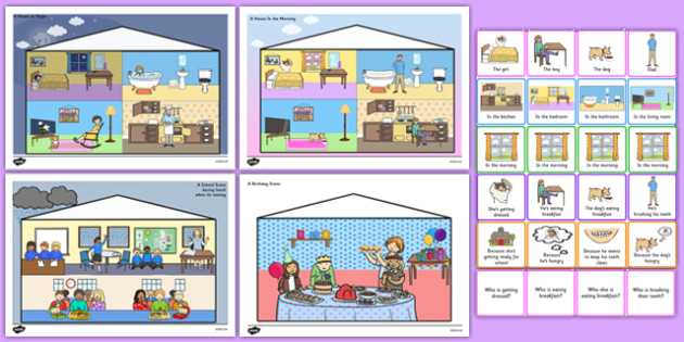 Picture Scenes and Wh Questions - usa, america, question words, questions