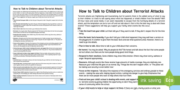 How to Talk to Children about Terrorist Attacks Parent and Carer
