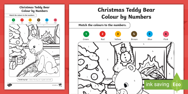 FREE! - Christmas Teddy Bear Colour by Number Activity