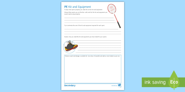 PE Cover Lesson: Kit and Equipment Worksheet / Worksheet