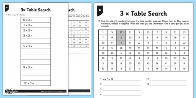 3 x Table Search - 3 x table, 3s, multiply by 3, divide by 3