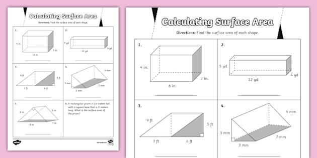 Surface Area Prism Worksheet