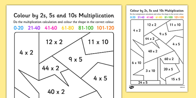 Mixed Color By 2s 5s And 10s Multiplication Worksheet Worksheet