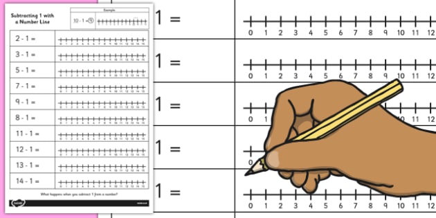 Subtracting 1 with a Number Line Worksheet / Worksheet