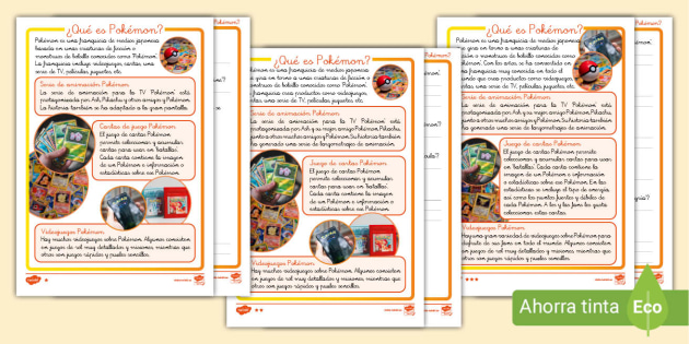 Comprensión lectora por niveles: Pokémon (teacher made)