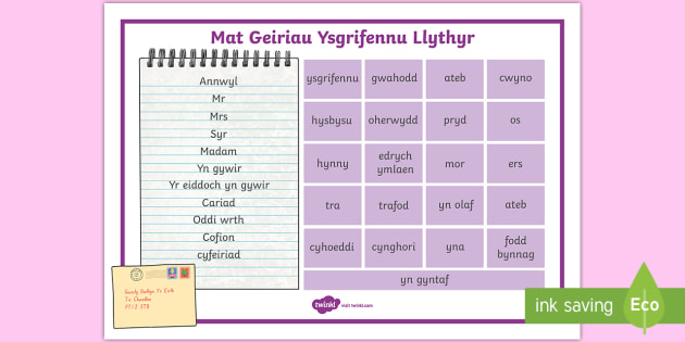 Mat Geiriau Ysgrifennu Llythyr (teacher made)