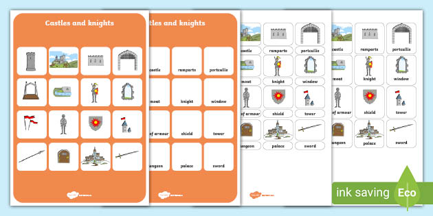 Castles and Knights Vocabulary Matching Mat (teacher made)