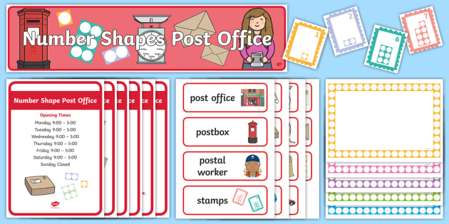 Number Shapes Post Office Role-Play Pack - Maths Role-Play Area