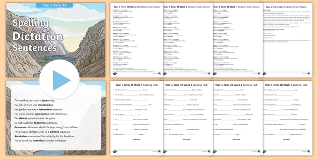 Year 4 Term 3B Spelling Dictation Sentences Activity Pack