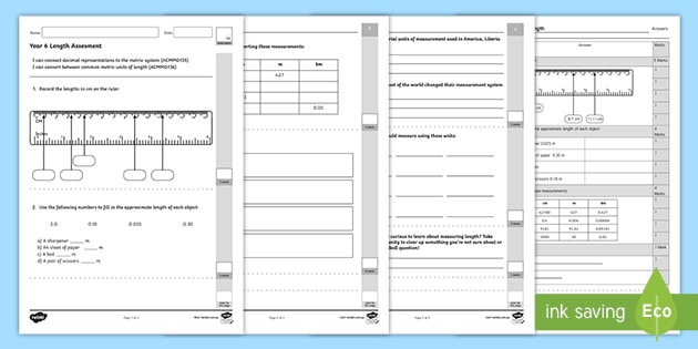 Year 6 Length Assessment Sheet (teacher made)