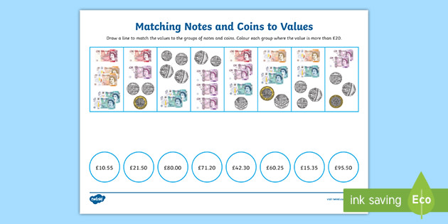 Matching Notes and Coins to Values Activity (teacher made)