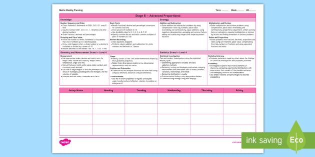 New Zealand Stage 8 Advanced Proportional Maths Weekly Planning Template