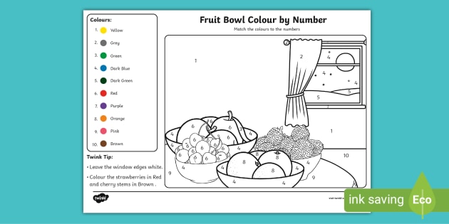 FREE! - Fruit Bowl Colour by Number (teacher made)