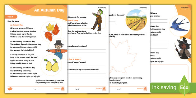 Poetry Activity Sheets An Autumn Day