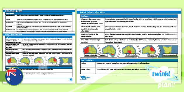 Year 5 HASS History British Colonies after 1800 Knowledge Organiser