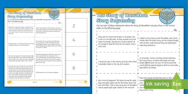 The Story of Hanukkah Sequencing Worksheet (Teacher-Made)