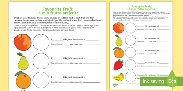 Favourite Fruits Description Worksheet / Worksheet English/Italian