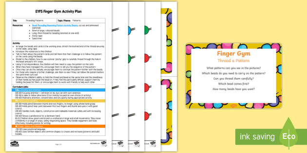 Eyfs Thread A Pattern Finger Gym Plan And Resource Pack