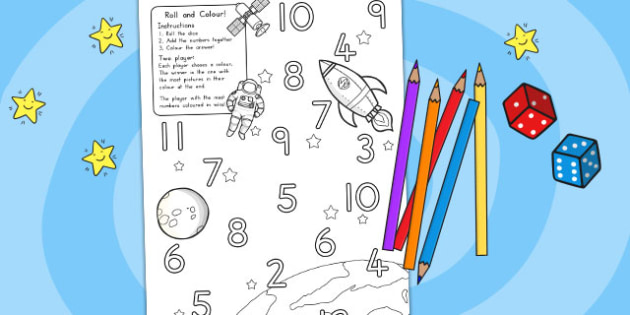 Space Roll and Colour Dice Addition Activity (teacher made)