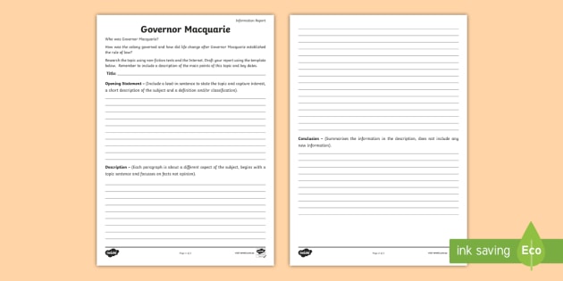 Governor Macquarie Report Writing Template (teacher made)