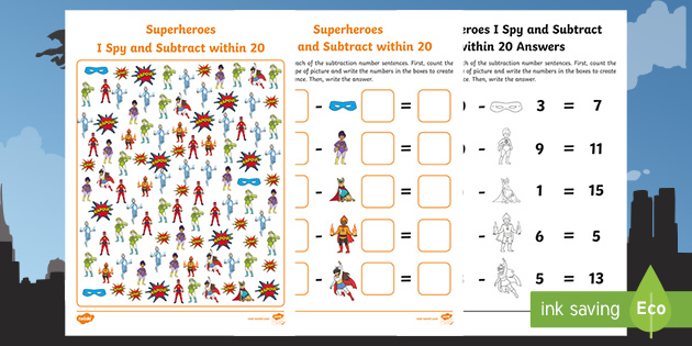 Superheroes I Spy and Subtract within 20 I Spy