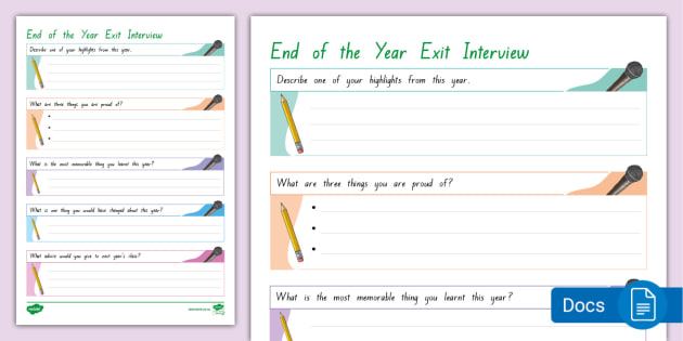 End of the Year Exit Interview (teacher made)