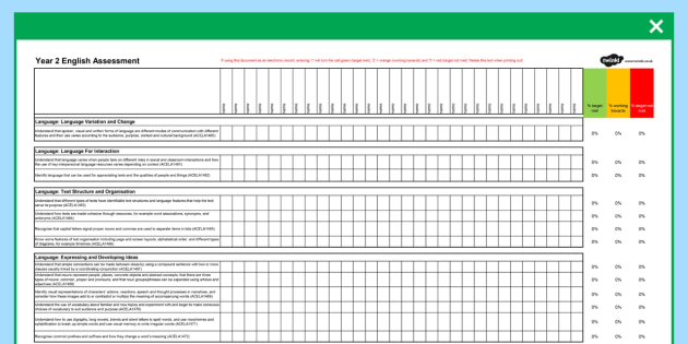 Australian Curriculum Year 2 English Assessment Spreadsheet