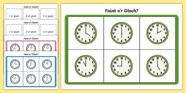 Fun O'Clock Time in Welsh Bingo Game - Learning Resources