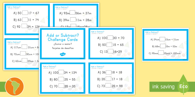 Addition and Subtraction Maths Challenge Cards English/Spanish ...