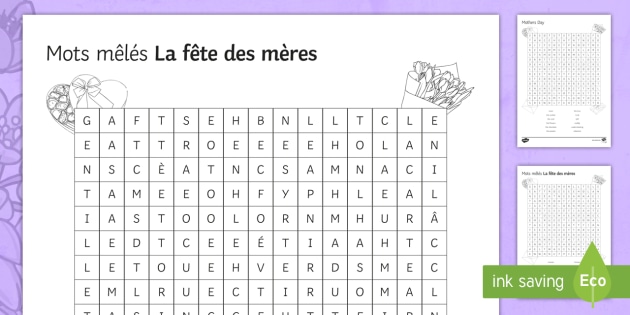 Mother's Day Differentiated Word Search English/French