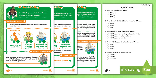 KS1 St. Patrick's Day Differentiated Reading Comprehension Activity