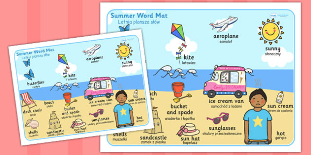 Summer Themed Scene Word Mat Polish Translation