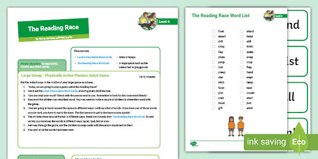 Level 4 Physically Active Phonics Quick Game: The Reading Race
