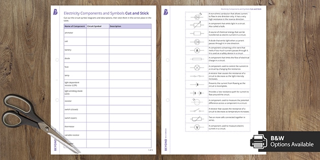 Year 7 - Year 10 Science Circuit Symbols Cut and Stick