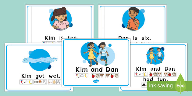 Visual Cue Phonics Kim and Dan Consonant and Short Vowel Decodable Reader