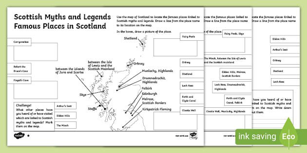 Scottish Myths and Legends Famous Places Worksheet