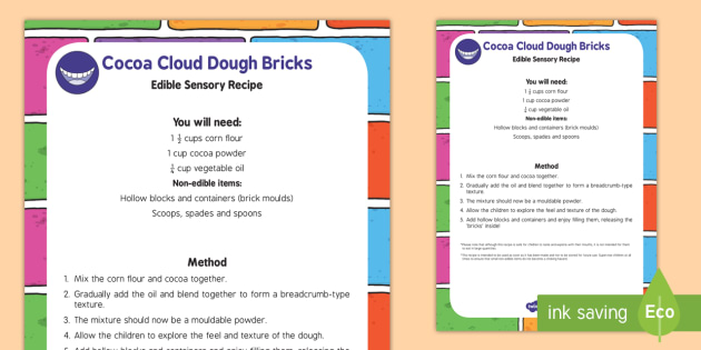 Cocoa Cloud Dough Bricks Edible Sensory Recipe