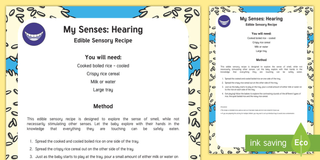 My Senses Hearing Edible Sensory Recipe (teacher made)