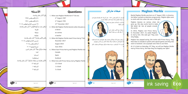 KS1 Meghan Markle Differentiated Reading Comprehension Activity