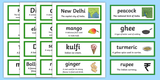 India Vocabulary Cards (teacher made)
